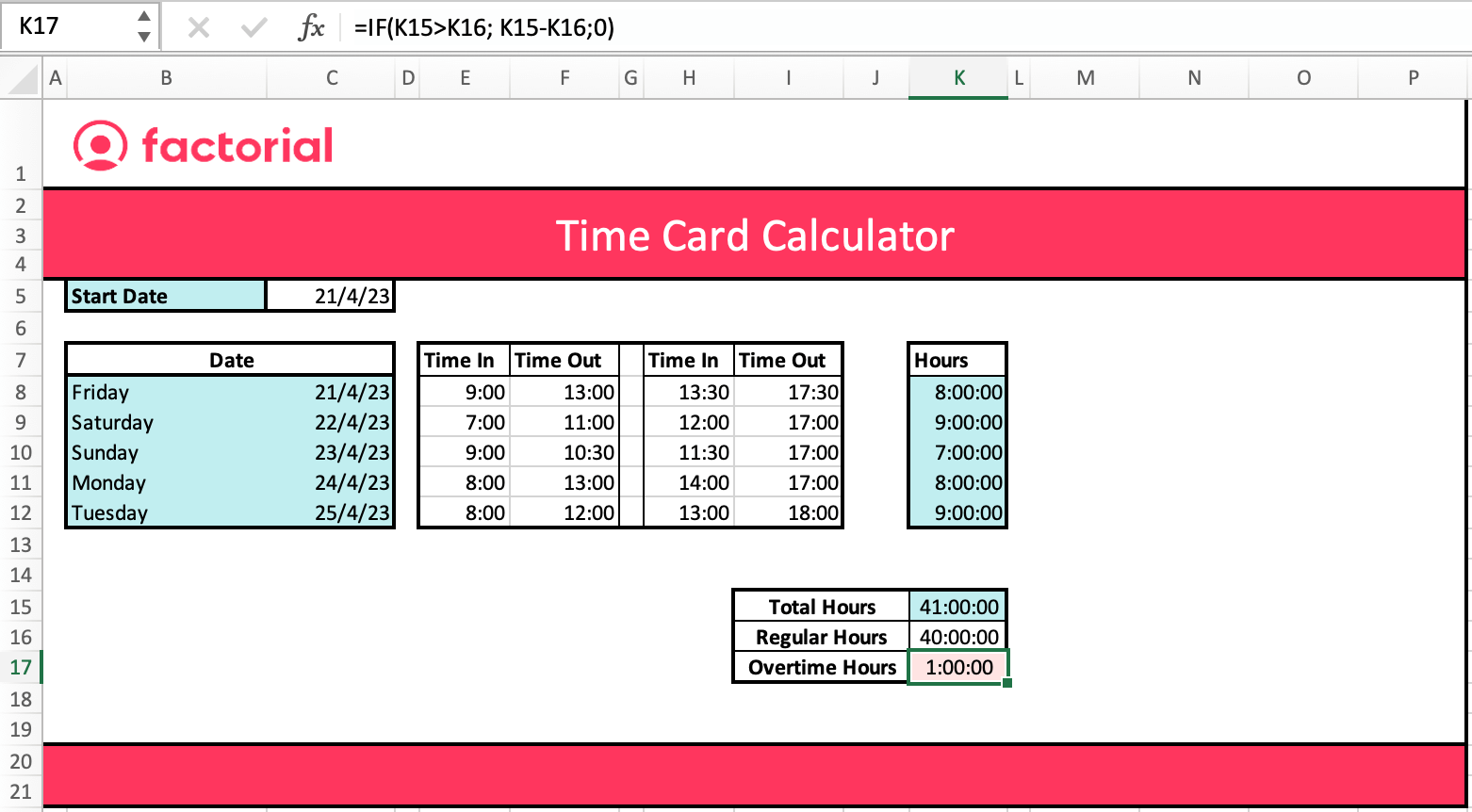 Time Card Calculator [Free Excel Template] - Factorial