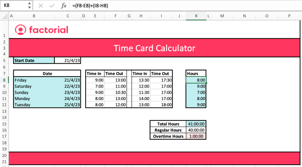 Time Card Calculator [Free Excel Template] - Factorial