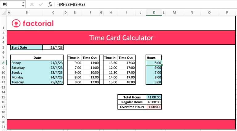 Time Card Calculator [Free Excel Template] - Factorial